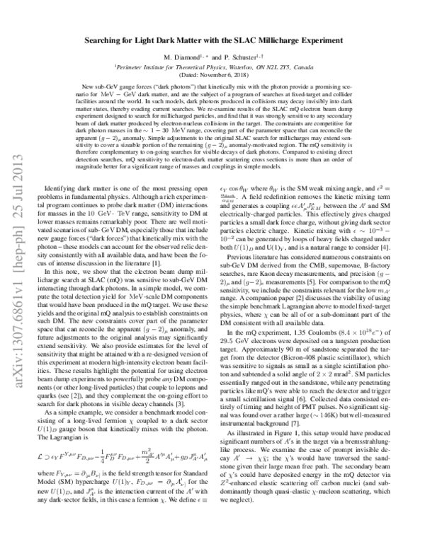 (PDF) Searching for Light Dark Matter with the SLAC Millicharge Experiment