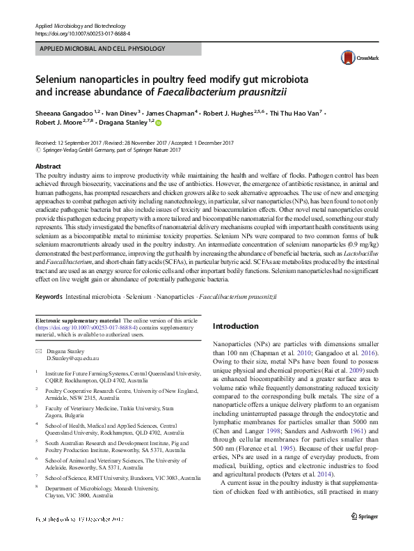 (PDF) Selenium nanoparticles in poultry feed modify gut microbiota and ...