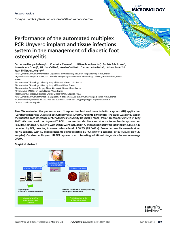 (PDF) Performance of the automated multiplex PCR Unyvero implant and ...