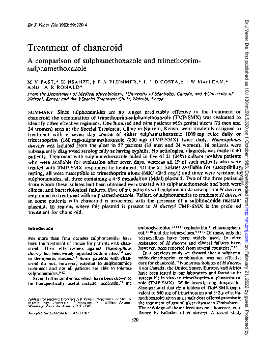 (PDF) Treatment of chancroid. A comparison of sulphamethoxazole and ...