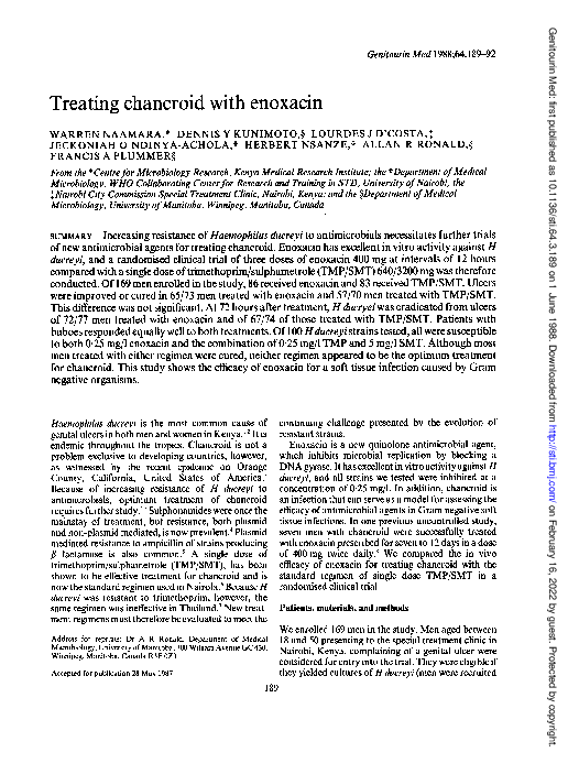(PDF) Treating chancroid with enoxacin