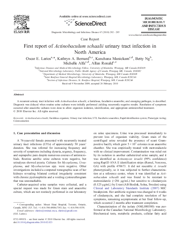 (PDF) First report of Actinobaculum schaalii urinary tract infection in ...