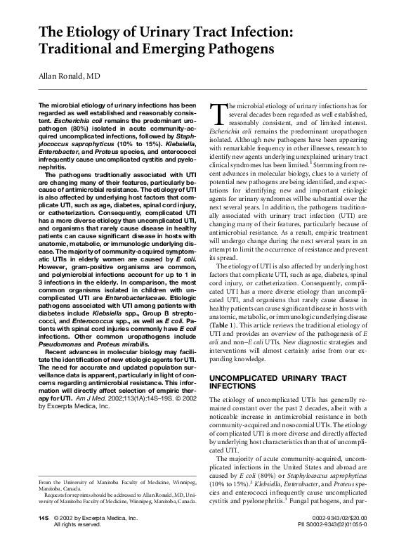 (PDF) The etiology of urinary tract infection: traditional and emerging ...