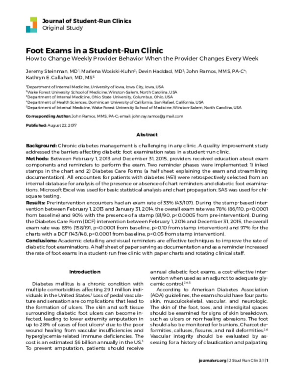 (PDF) Foot Exams in a Student-Run Clinic