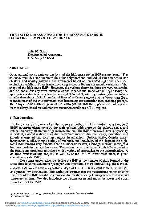 (PDF) The Initial Mass Function of Massive Stars in Galaxies: Empirical ...