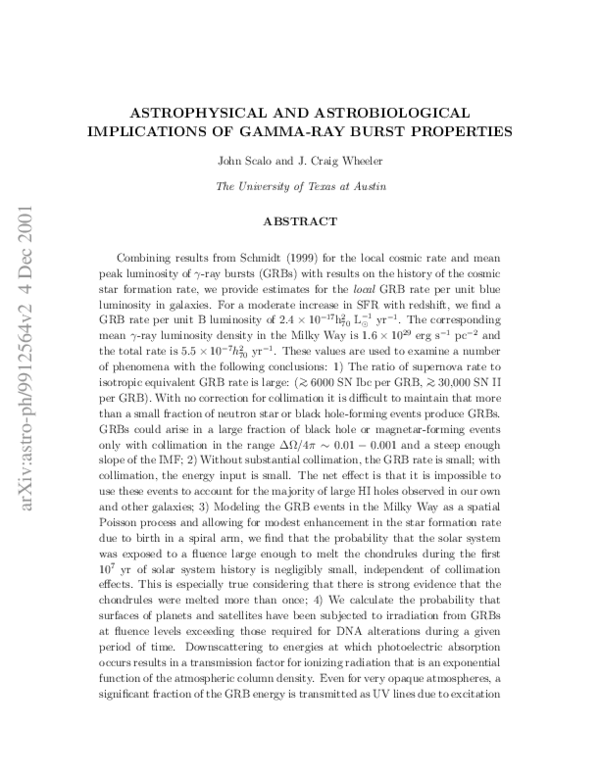 (PDF) Astrophysical and Astrobiological Implications of Gamma‐Ray Burst ...
