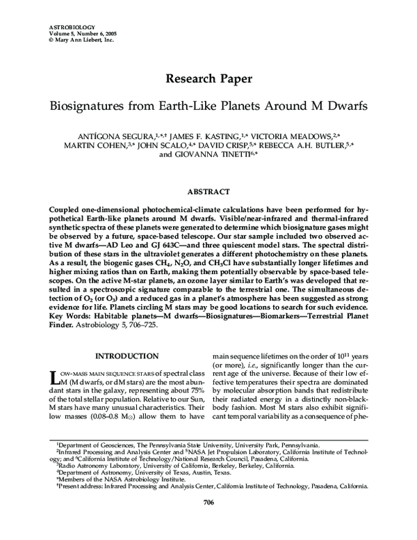 (PDF) Biosignatures from Earth-Like Planets Around M Dwarfs