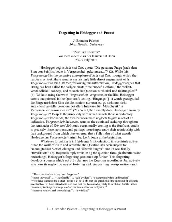 (PDF) Forgetting in Heidegger and Proust