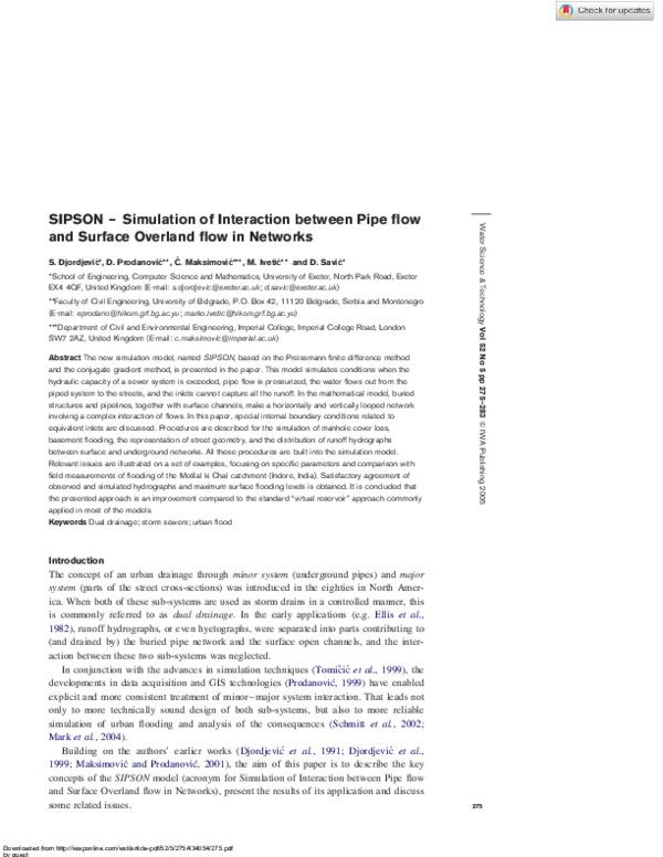 (PDF) SIPSON – Simulation of Interaction between Pipe flow and Surface ...