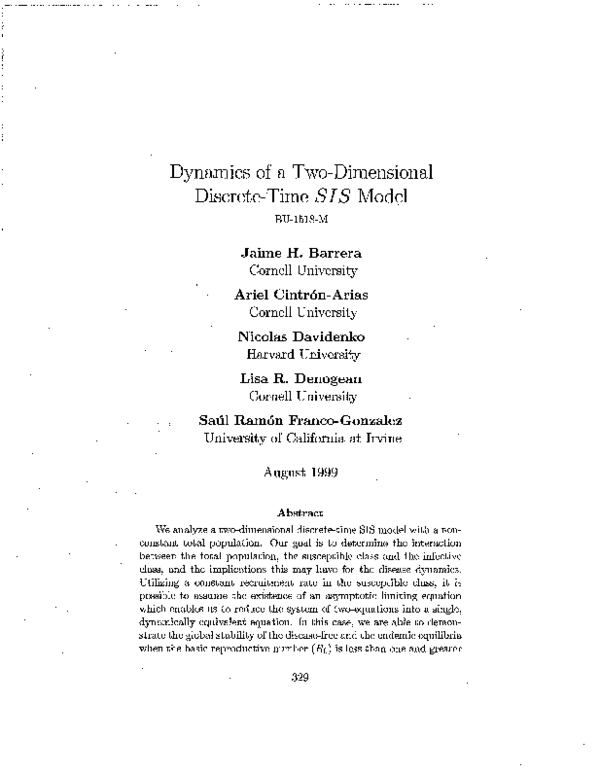 (PDF) Dynamics of a two-dimensional discrete-time SIS model