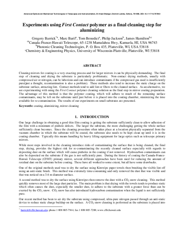 (PDF) Experiments using First Contact polymer as a final cleaning step ...