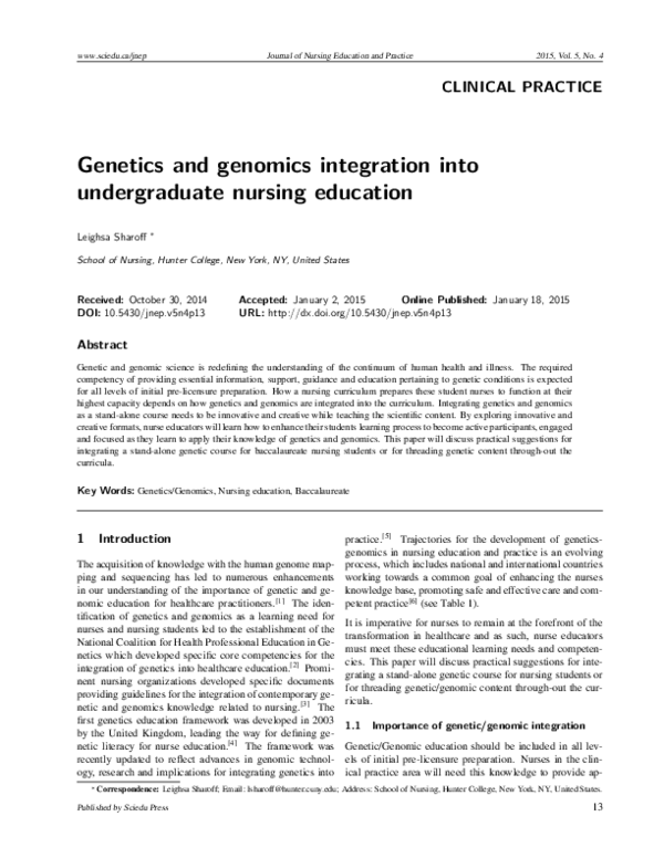 (PDF) Genetics and genomics integration into undergraduate nursing ...