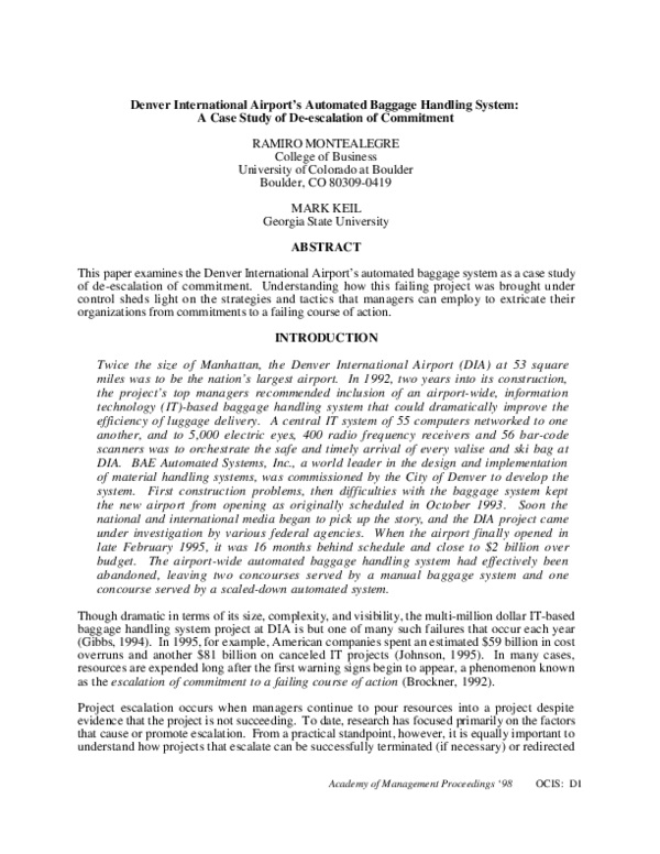 (PDF) Denver International Airport's Automated Baggage Handling System ...