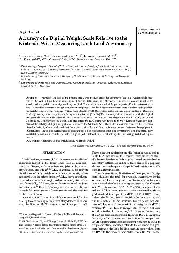 (PDF) Accuracy of a Digital Weight Scale Relative to the Nintendo Wii ...