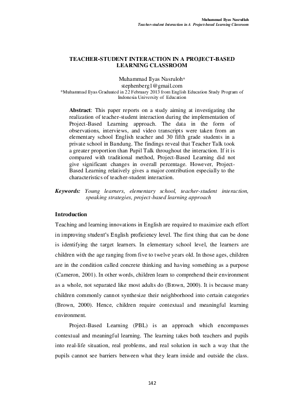 (PDF) Teacher-Student Interaction in a Project-Based Learning Classroom