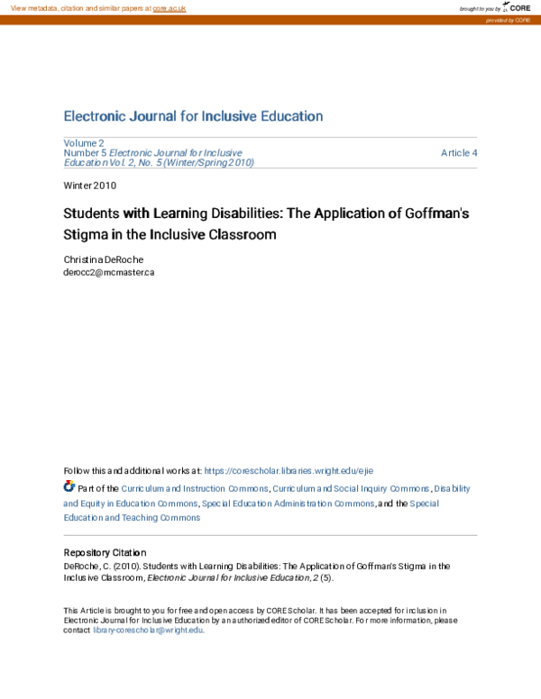 (PDF) Students with Learning Disabilities: The Application of Goffman's ...