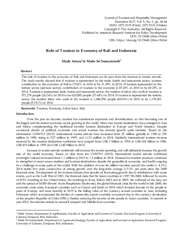 (PDF) Role of Tourism in Economy of Bali and Indonesia