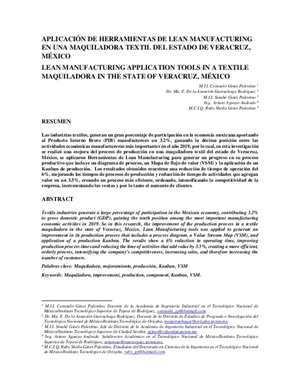 (PDF) APLICACIÓN DE HERRAMIENTAS DE LEAN MANUFACTURING EN UNA ...