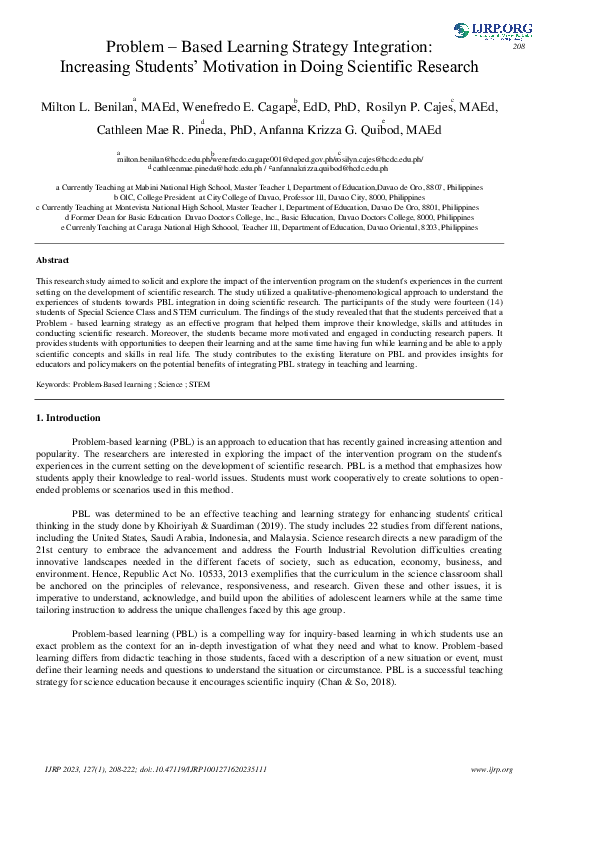 (PDF) Problem-Based Learning Strategy Integration: Increasing Students ...