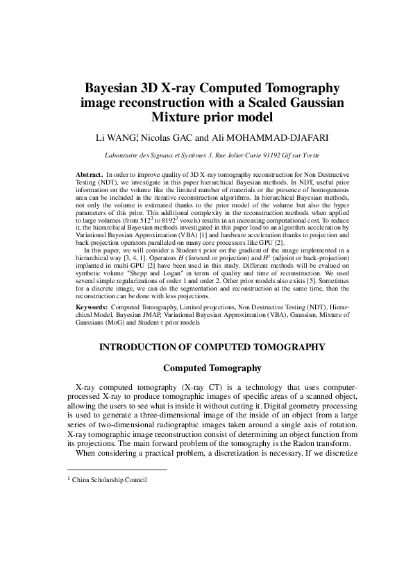 (PDF) Bayesian 3D X-ray computed tomography image reconstruction with a scaled Gaussian mixture ...