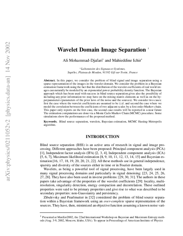 (PDF) Wavelet Domain Image Separation