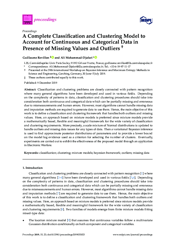 Pdf A Complete Classification And Clustering Model To Account For Continuous And Categorical