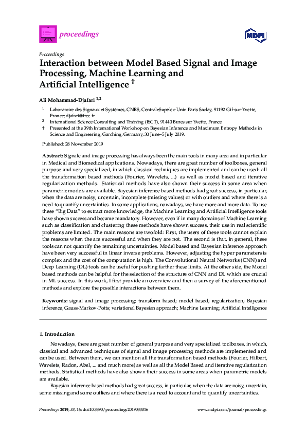 (PDF) Interaction between Model Based Signal and Image Processing, Machine Learning and ...