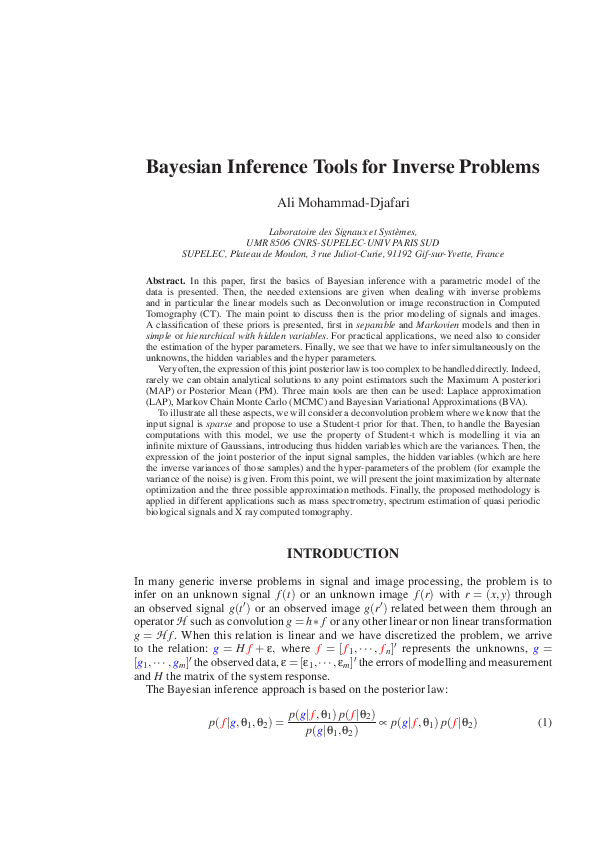 (PDF) Bayesian inference tools for inverse problems