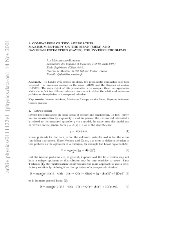 Pdf A Comparison Of Two Approaches Maximum Entropy On The Mean Mem
