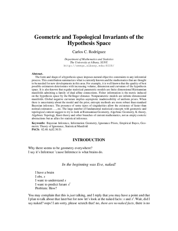 (PDF) Geometric and Topological Invariants of the Hypothesis Space