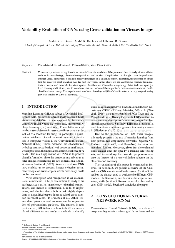(PDF) Variability Evaluation of CNNs using Cross-validation on Viruses Images
