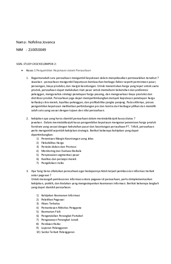 (DOC) SOAL STUDY CASE KELOMPOK 2 | Jovanca Nofelina - Academia.edu