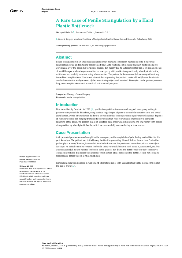 (PDF) A Rare Case of Penile Strangulation by a Hard Plastic Bottleneck
