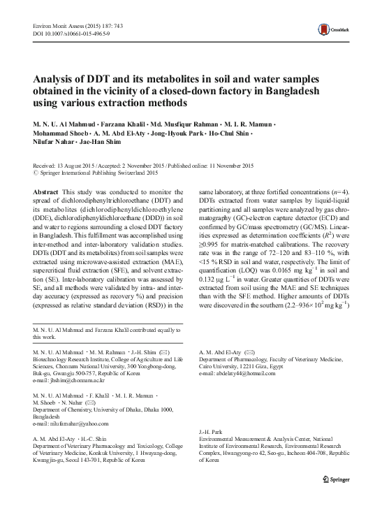 (PDF) .Analysis of DDT and its metabolites in soil and water samples ...