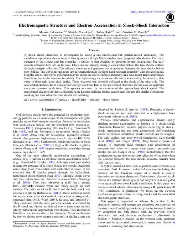 (PDF) Electromagnetic Structure and Electron Acceleration in Shock–Shock Interaction