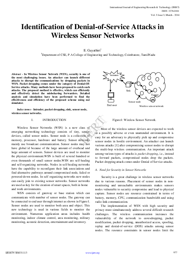 (PDF) Identification of Denial-of-Service Attacks in Wireless Sensor Networks