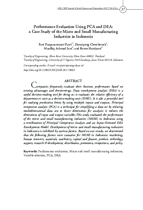 (PDF) Performance Evaluation Using PCA and DEA: a Case Study of the Micro and Small ...