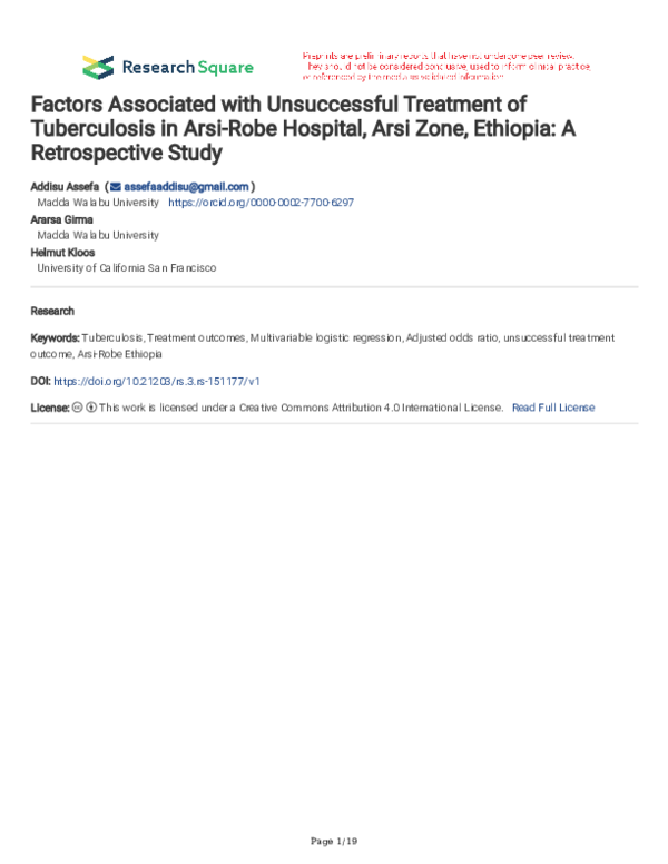 (PDF) Factors Associated with Unsuccessful Treatment of Tuberculosis in ...
