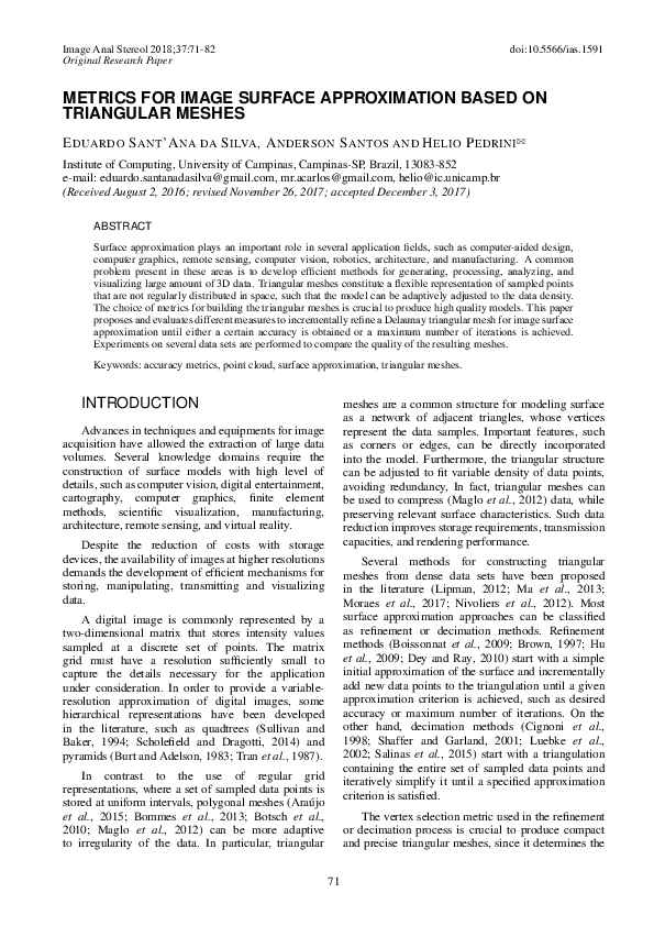 (PDF) Metrics for Image Surface Approximation Based on Triangular Meshes