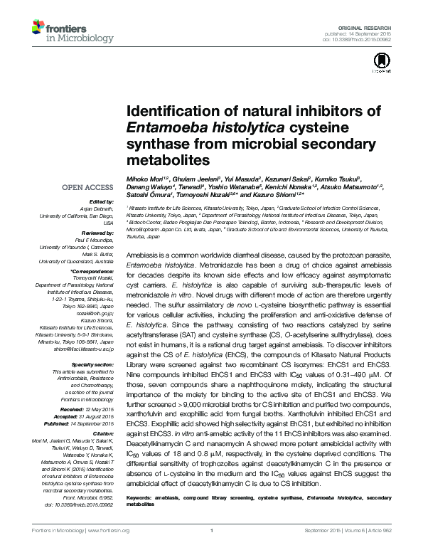 (PDF) Identification of natural inhibitors of Entamoeba histolytica ...