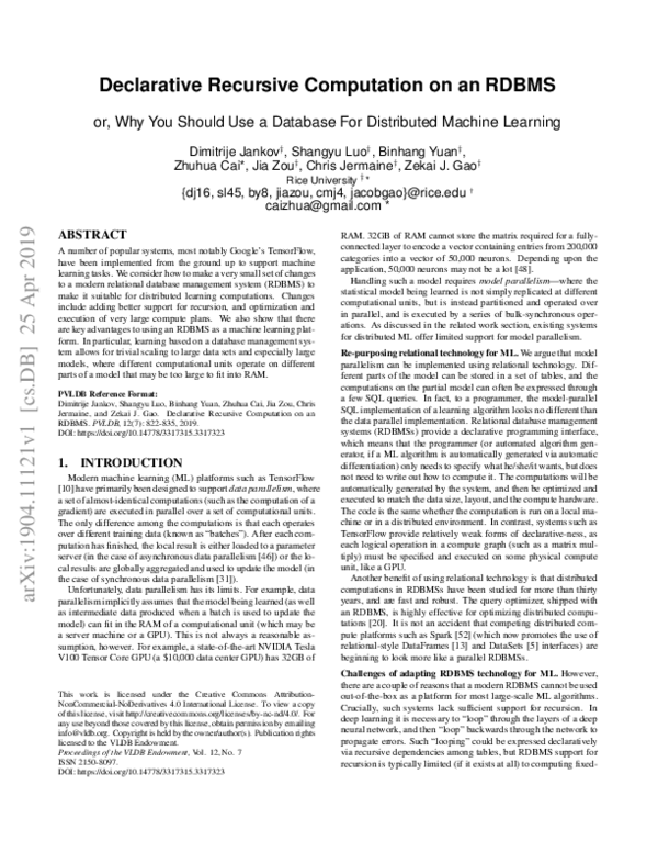(PDF) Declarative recursive computation on an RDBMS: or, why you should use a database for ...