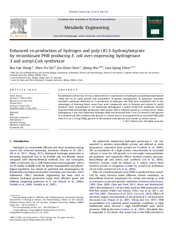 (PDF) Enhanced co-production of hydrogen and poly-(R)-3-hydroxybutyrate by recombinant PHB ...