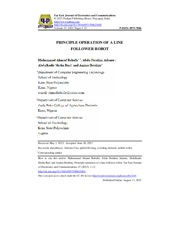 (PDF) Principle Operation of a Line Follower Robot (PDF) Principle Operation of a Line Follower Robot