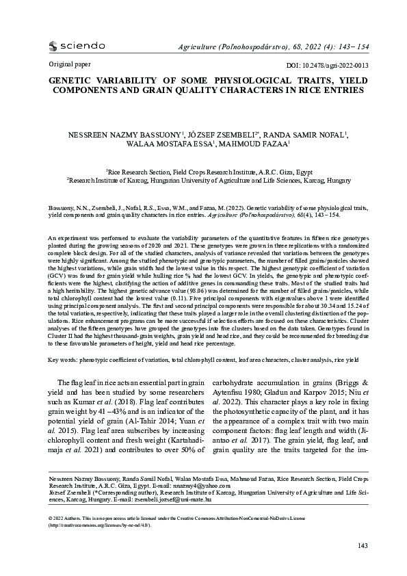 (PDF) Genetic Variability of Some Physiological Traits, Yield Components and Grain Quality ...