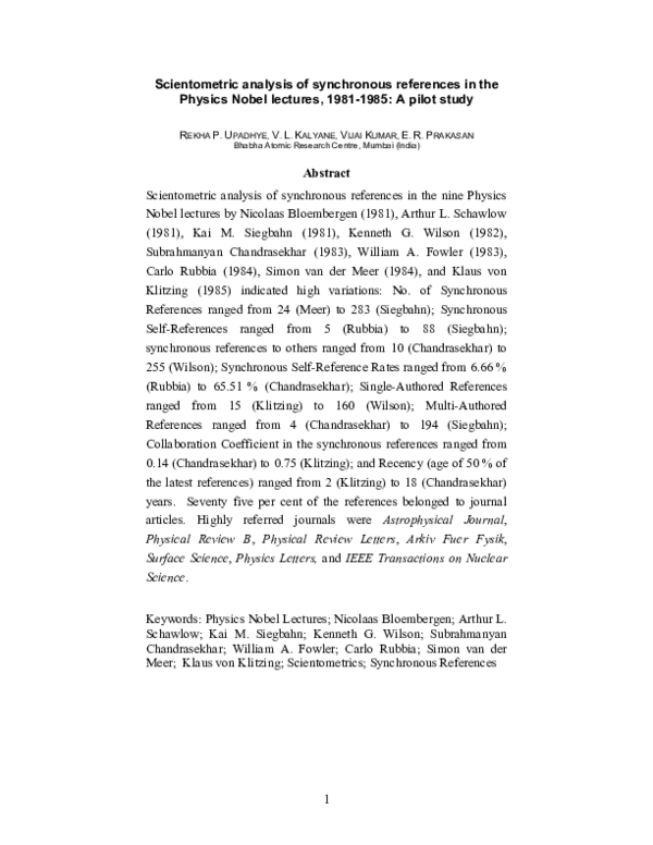 (PDF) Scientometric analysis of synchronous references in the Physics ...