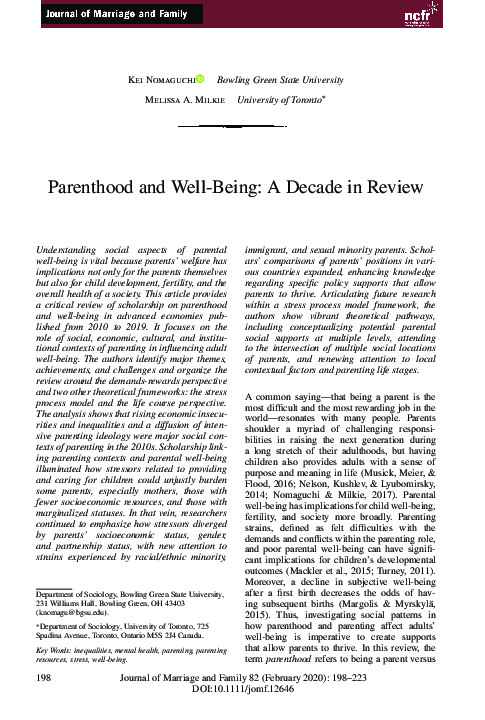 (PDF) Parenthood and Well‐Being: A Decade in Review