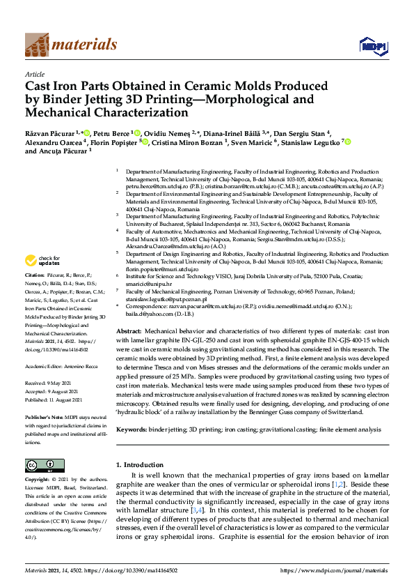 (PDF) Cast Iron Parts Obtained in Ceramic Molds Produced by Binder ...