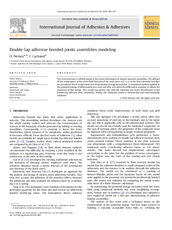 (PDF) Double-lap adhesive bonded-joints assemblies modeling