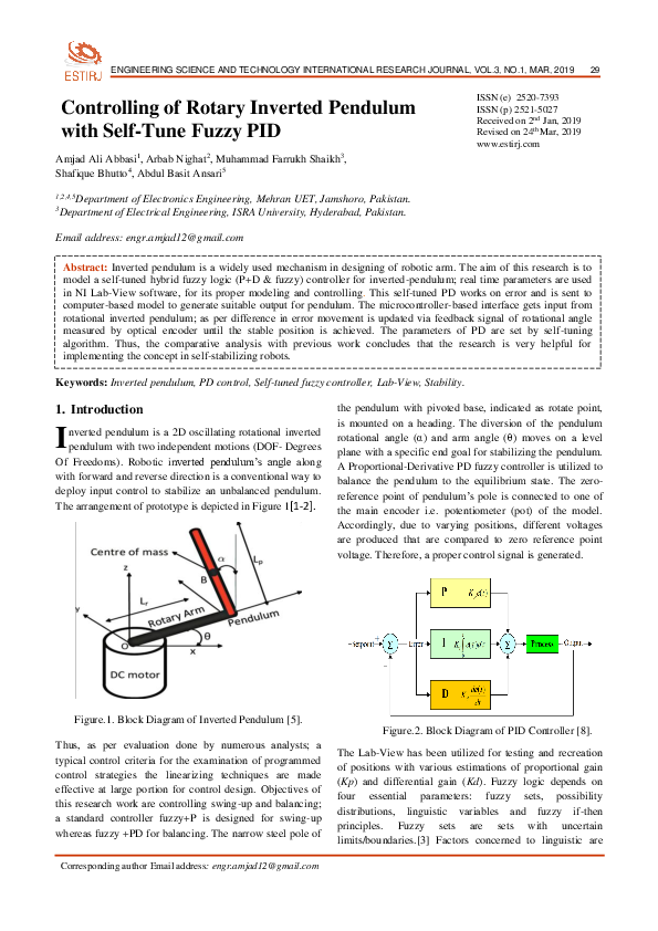 (PDF) Controlling of Rotary Inverted Pendulum with Self-Tune Fuzzy PID