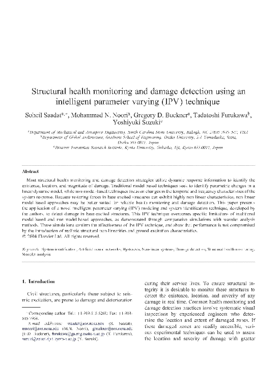 (PDF) Structural health monitoring and damage detection using an intelligent parameter varying ...